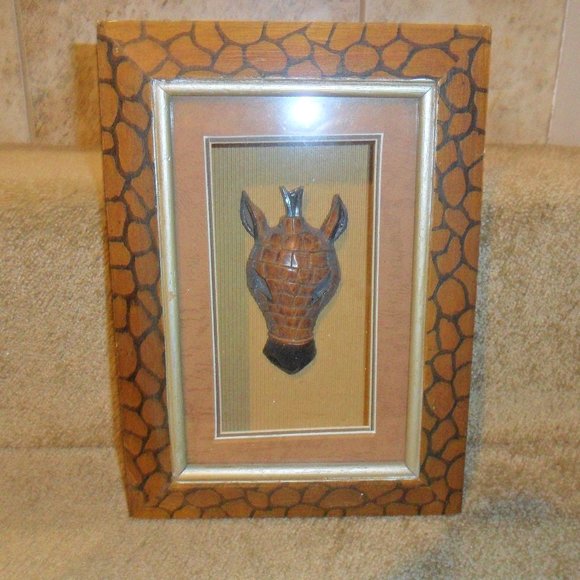 Accents | Vtg African Wood Carved Giraffe Head Mask In Shadow Box Frame ...